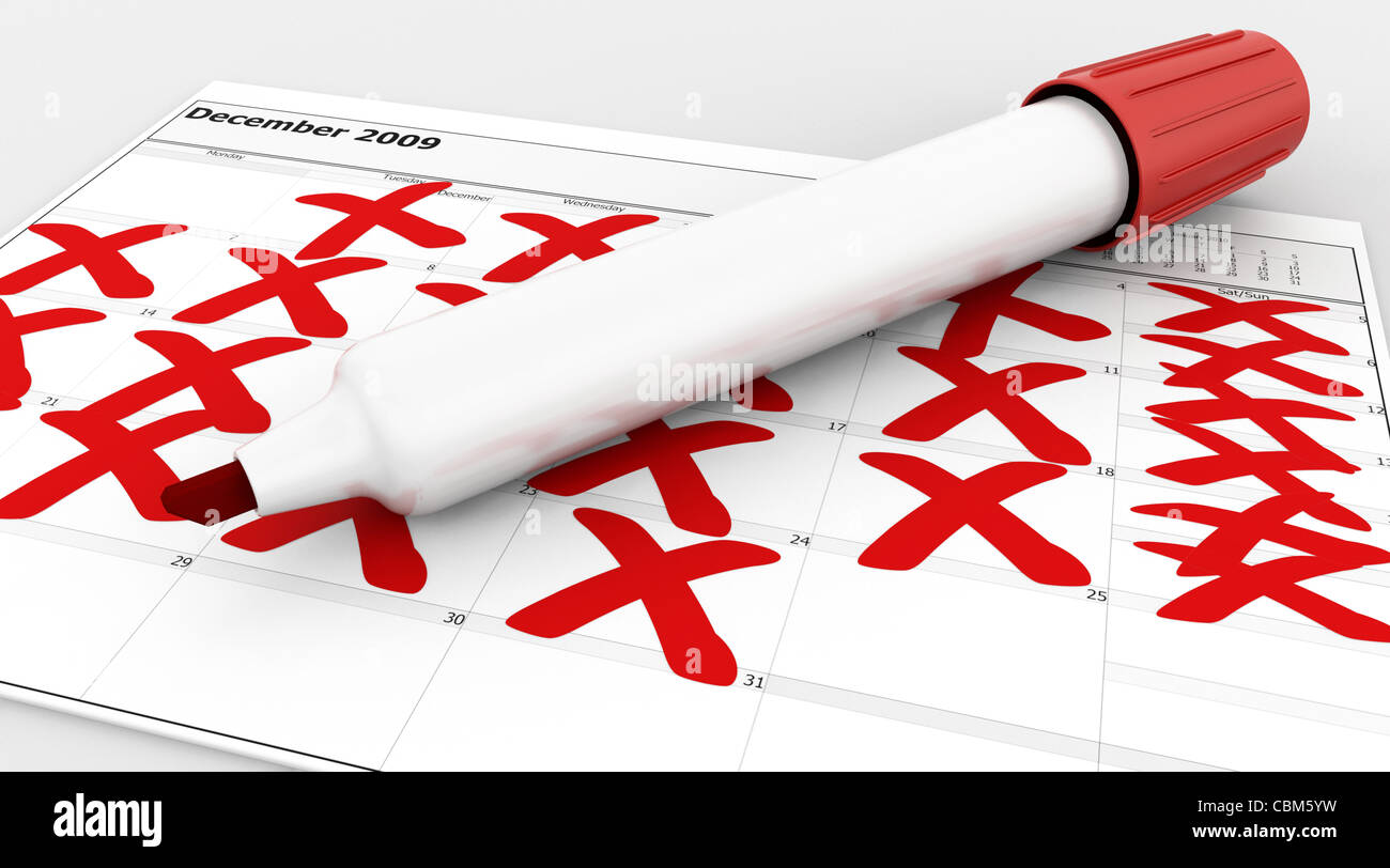 3D render of a marker marking the date on a calender Stock Photo - Alamy