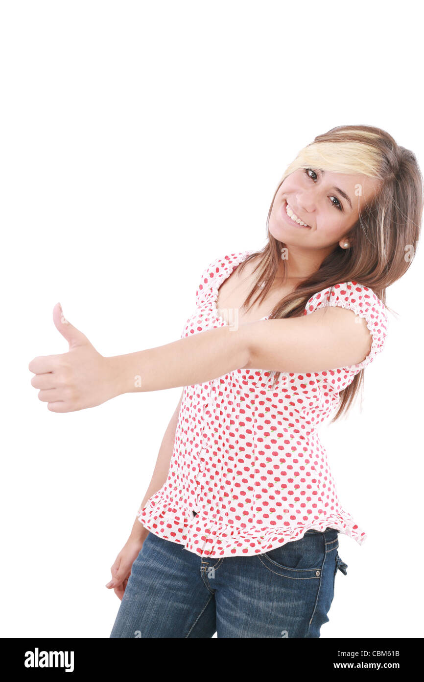 a beautiful smiling woman making ok sign Stock Photo - Alamy