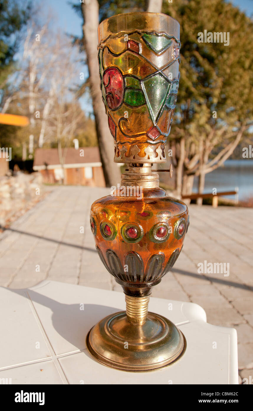 antique three colors oil lamp Stock Photo - Alamy