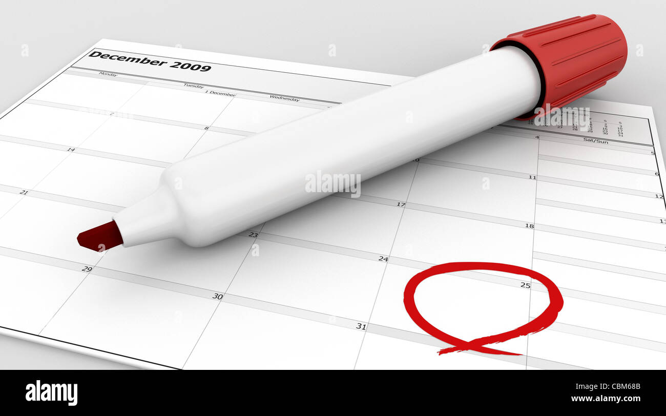 3D render of a marker marking the date on a calender Stock Photo - Alamy