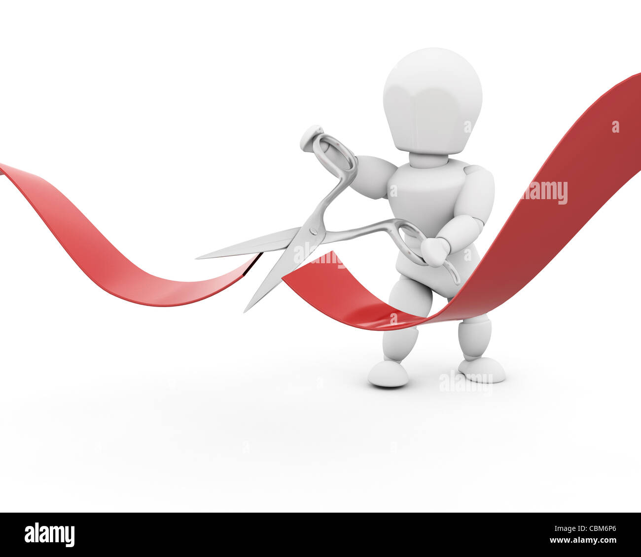3D render of a man cutting a red ribbon with scissors Stock Photo - Alamy