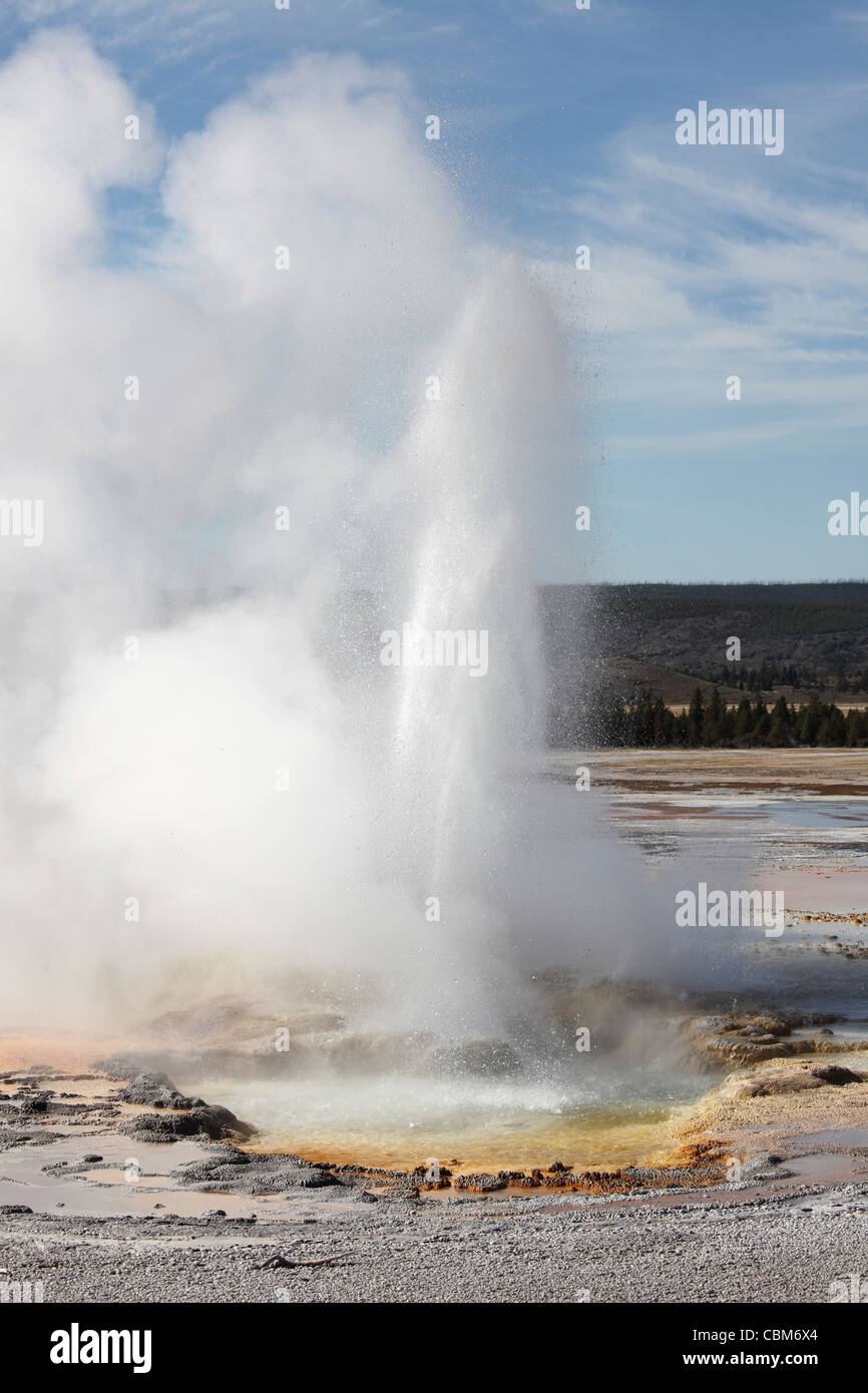 Clepsydra Geyser erupting, Lower Geyser Basin geothermal area ...