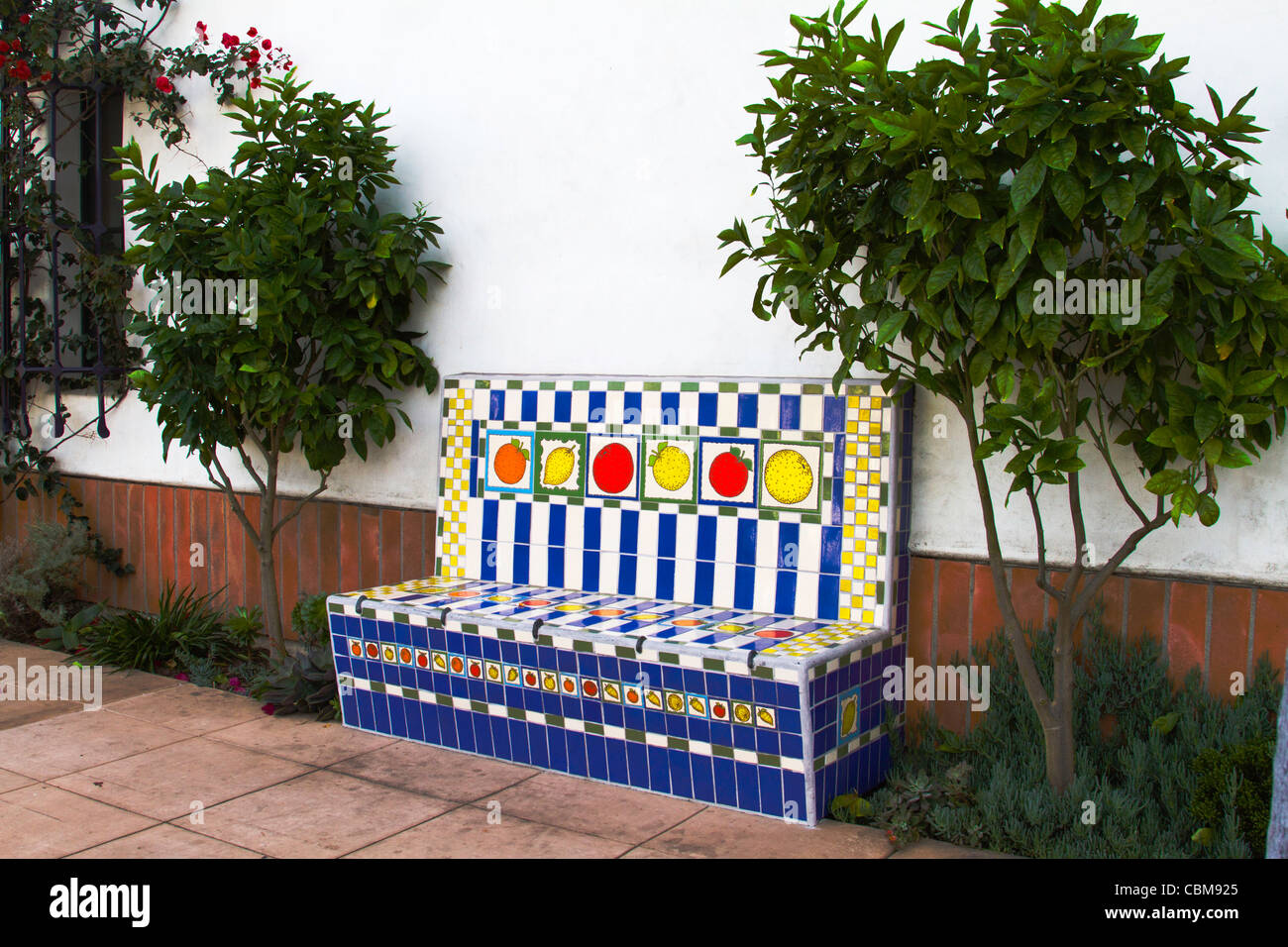 Colorful tile bench in "Santa Barbara", California Stock Photo - Alamy