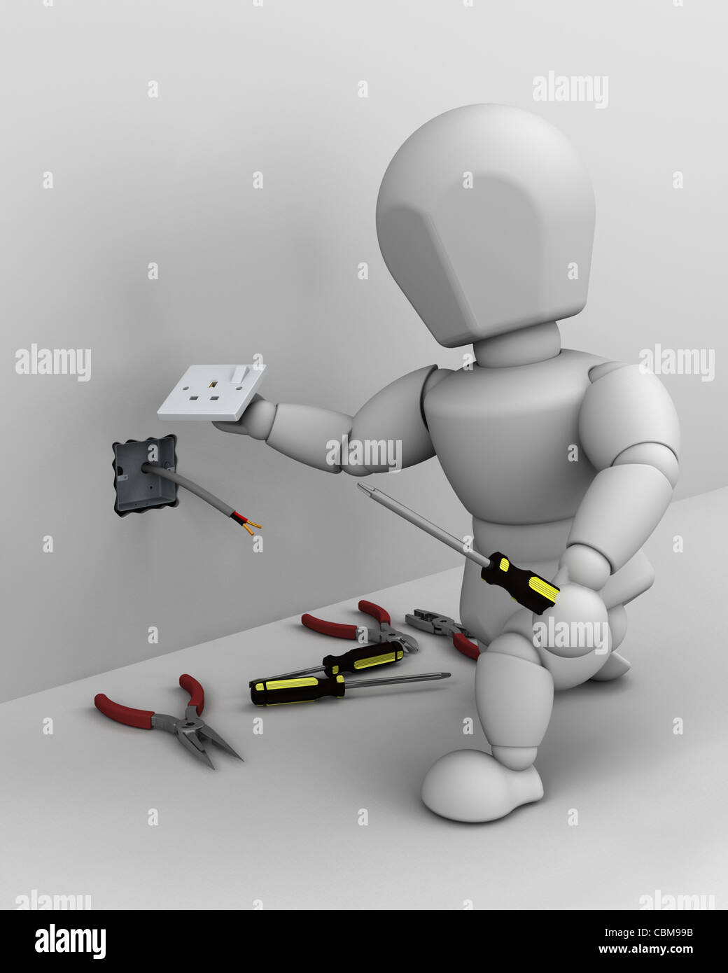 3D render of a man fitting an electrical socket Stock Photo - Alamy