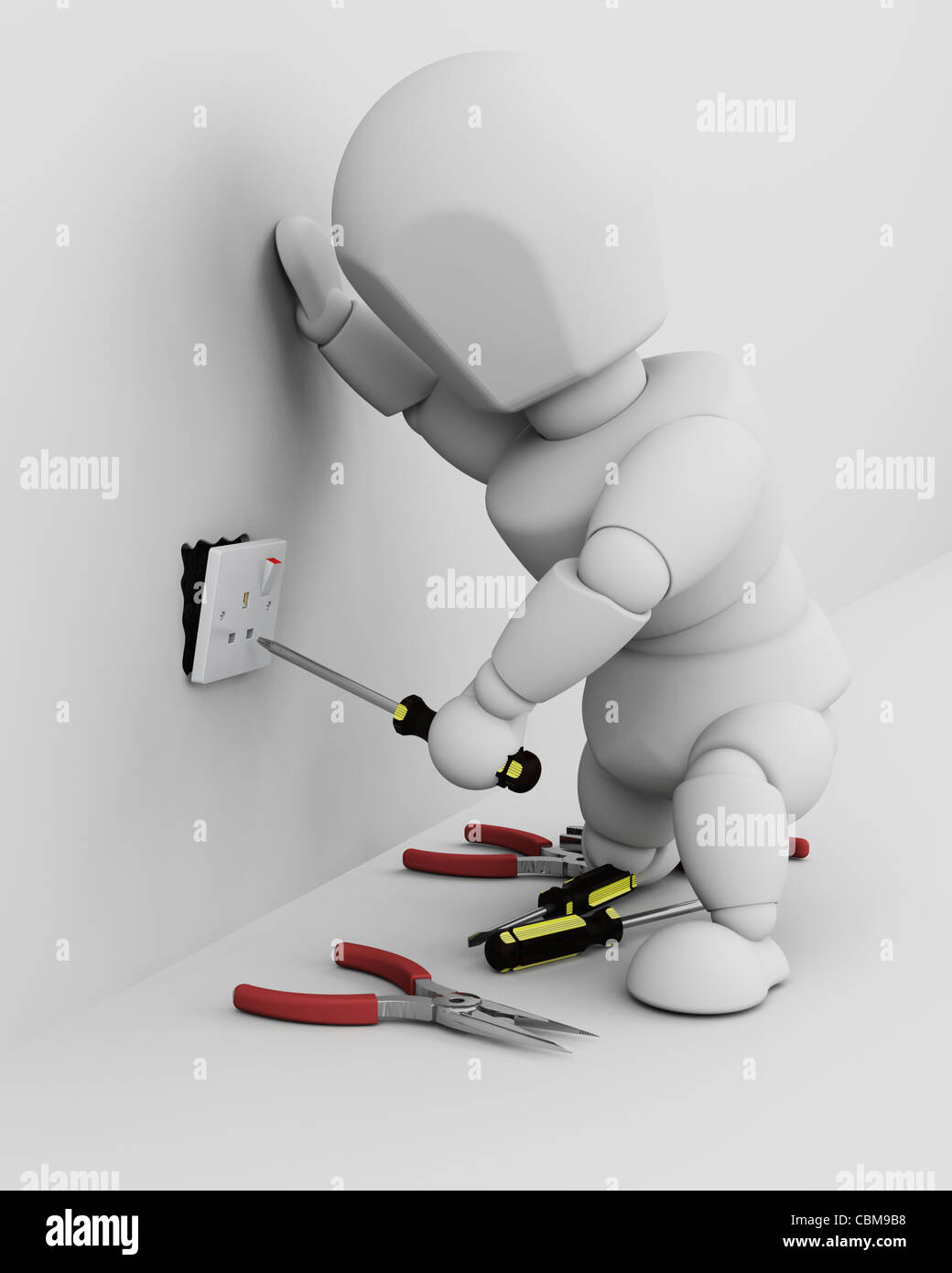3D render of an electrician fitting an electrical outlet Stock Photo ...