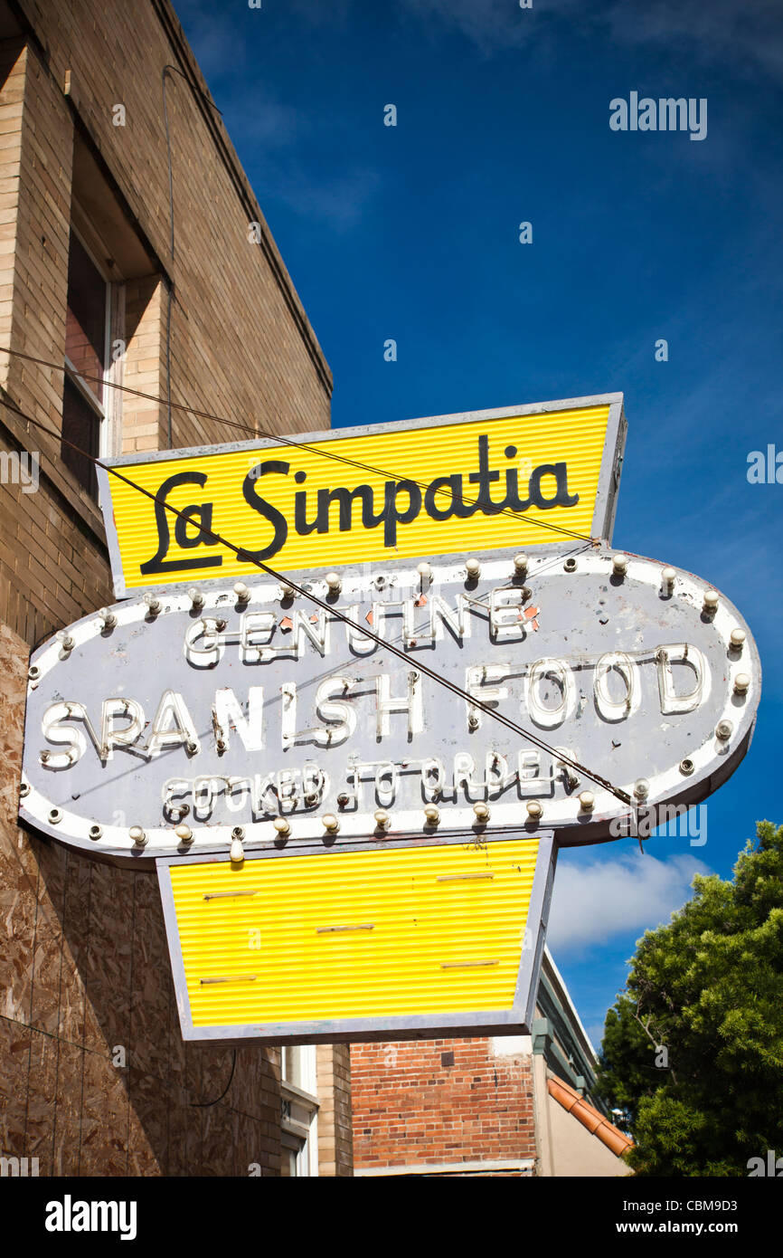 USA, California, Southern California, Guadalupe, sign for La Simpatia ...