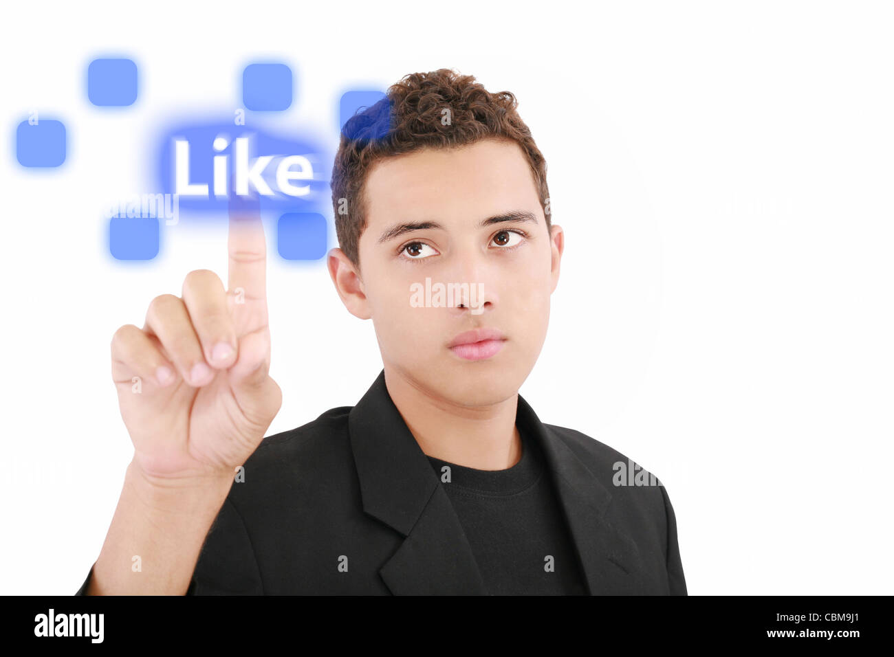 man pressing a touchscreen like button Stock Photo - Alamy