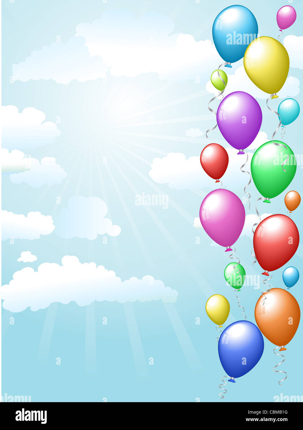 Colourful balloons floating in a sunny blue sky Stock Photo - Alamy