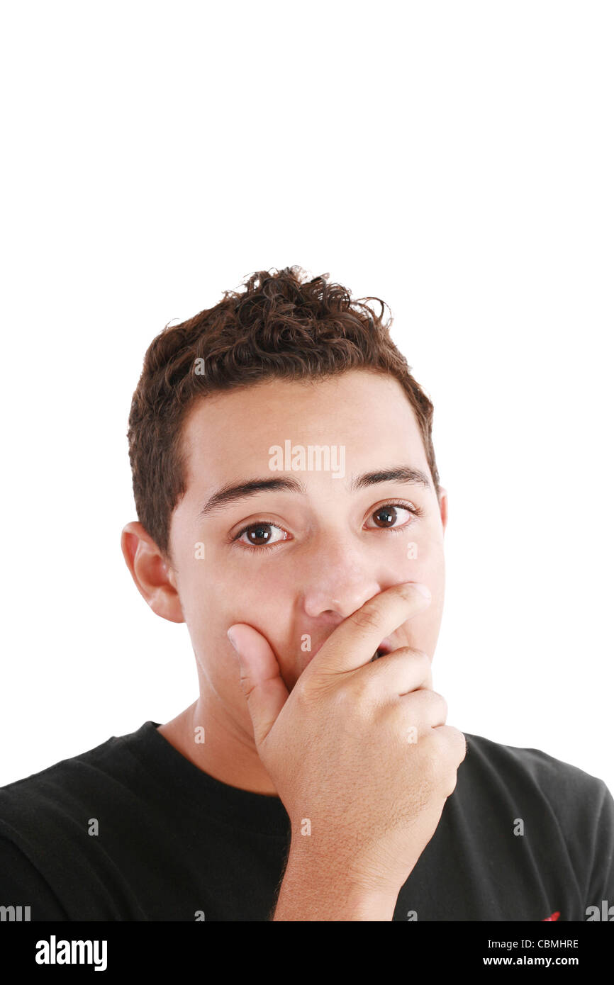 young amazed man portrait isolated on white background Stock Photo - Alamy