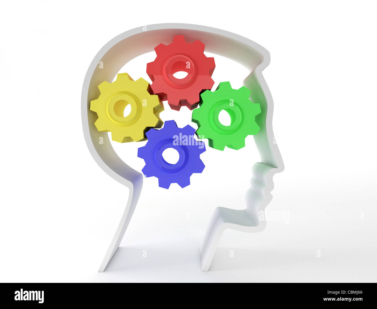 Human intelligence and brain function represented by gears in the shape ...
