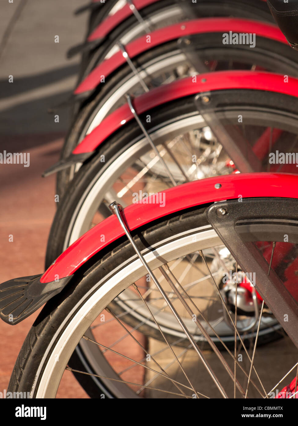 Red bicycles in a row Stock Photo - Alamy