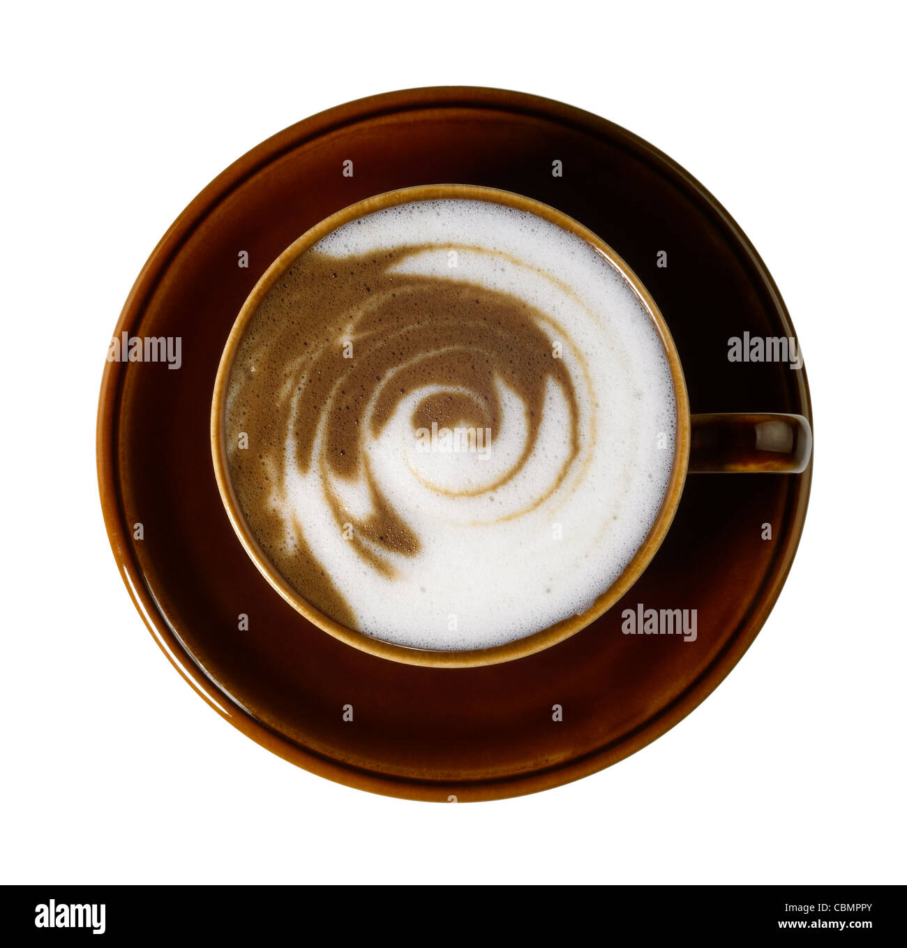 cup of coffee with marbled milk froth, isolated on white with clipping ...