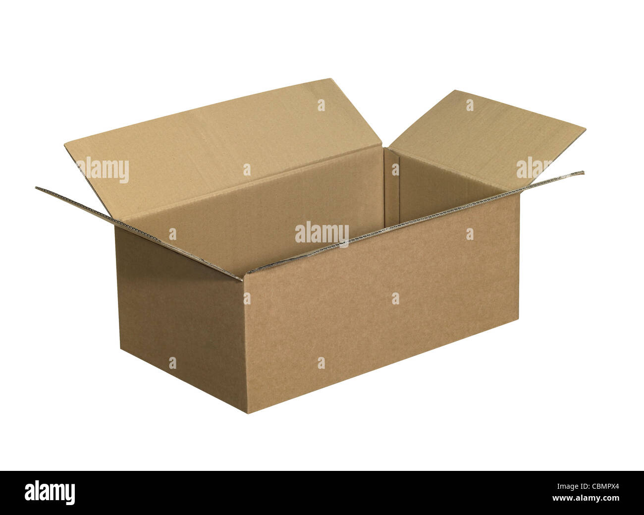 studio photography of a opened clean carton isolated on white, with ...