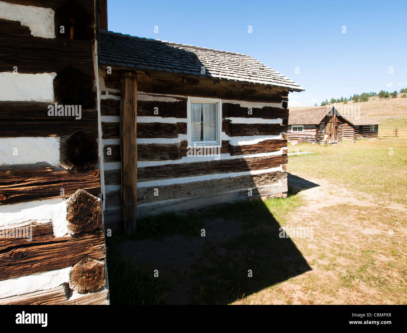 Old homestead buildings on Florissant National Monument in central ...