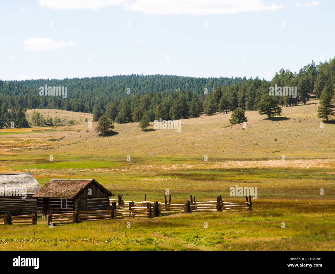 Old homestead buildings on Florissant National Monument in central ...