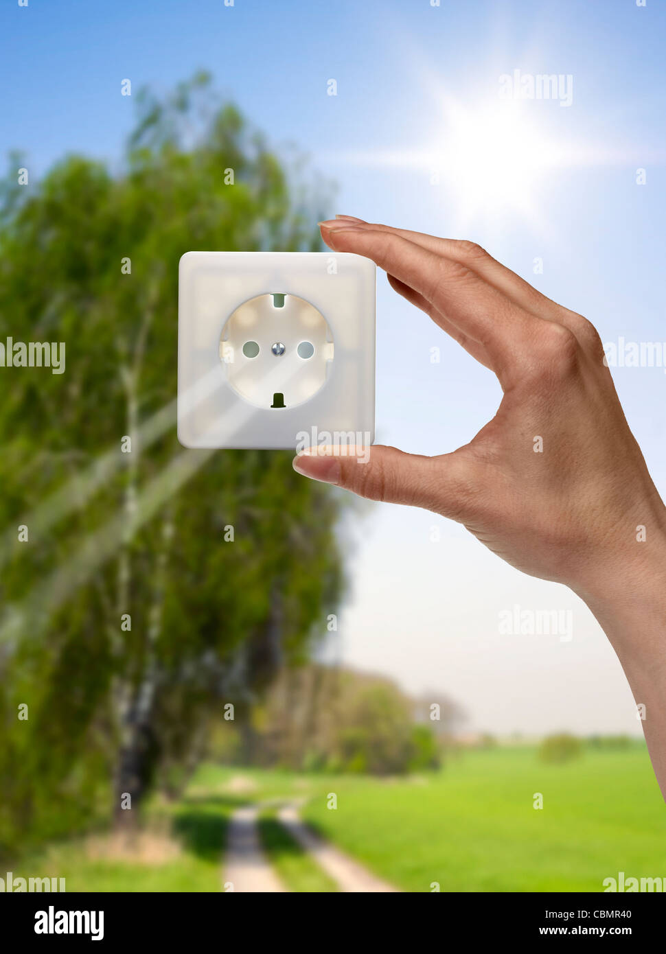 symbolic solar energy theme showing a idyllic outdoor scenery with ...