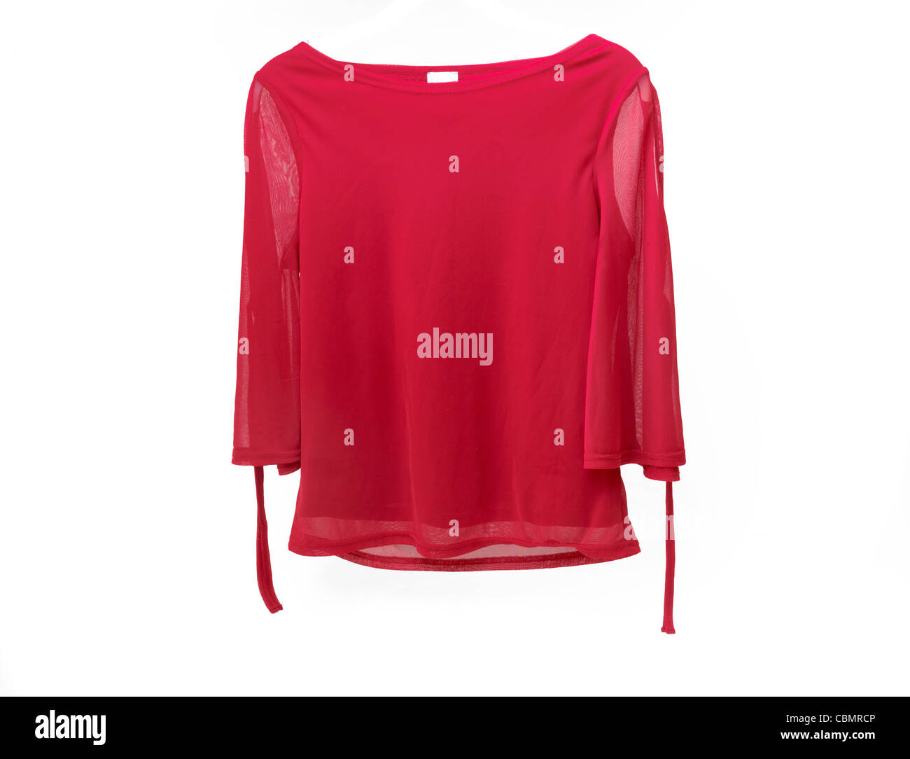 Red Boat-Neck Top With Flared Sleeves And Ties Stock Photo - Alamy
