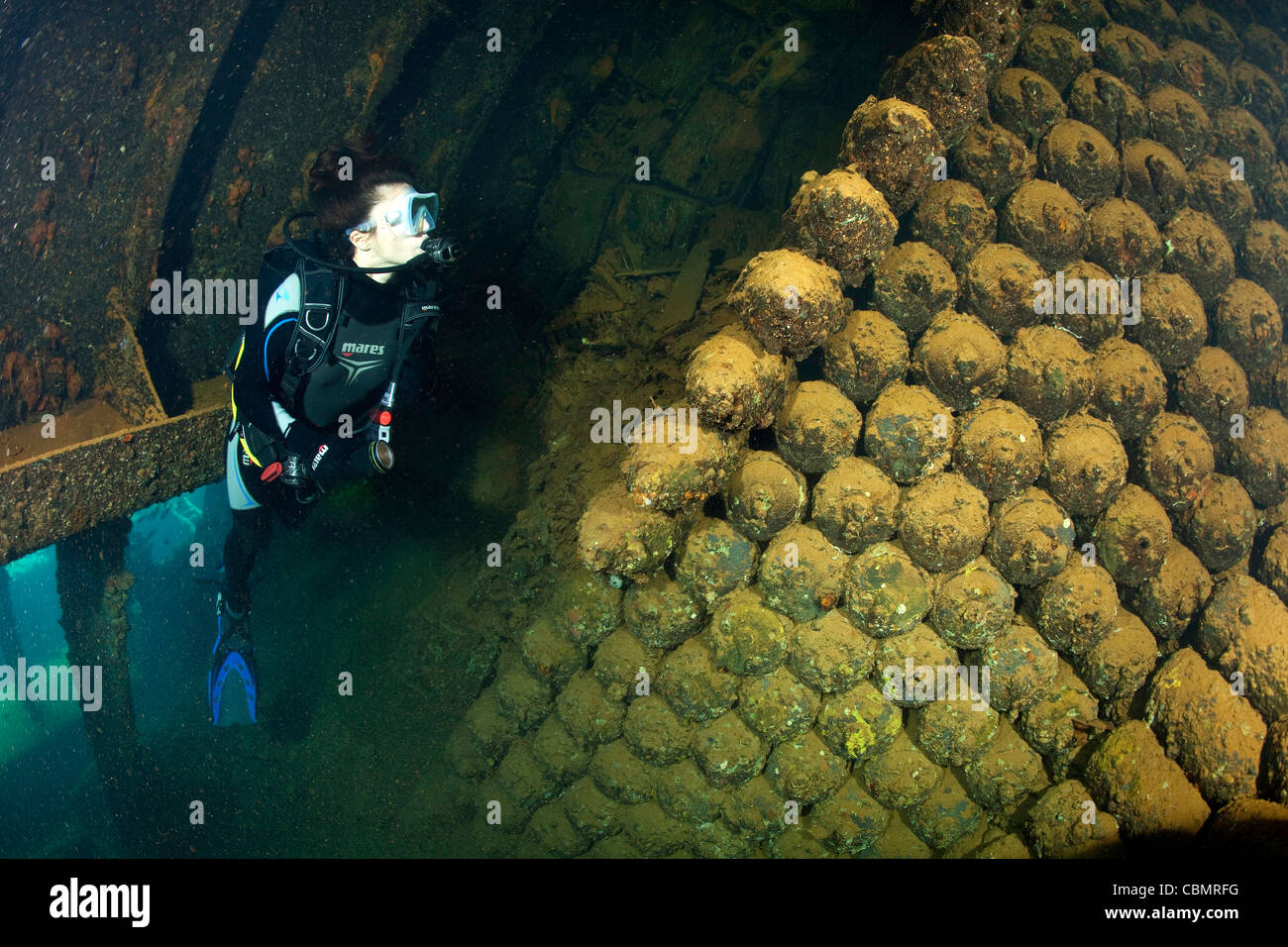 Bombs still stored inside Umbria Wreck, Wingate Reef, Red Sea, Sudan ...