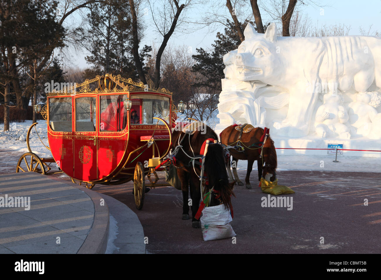 Sun Island Park, Ice and snow festival , horse car, Harbin , China ...