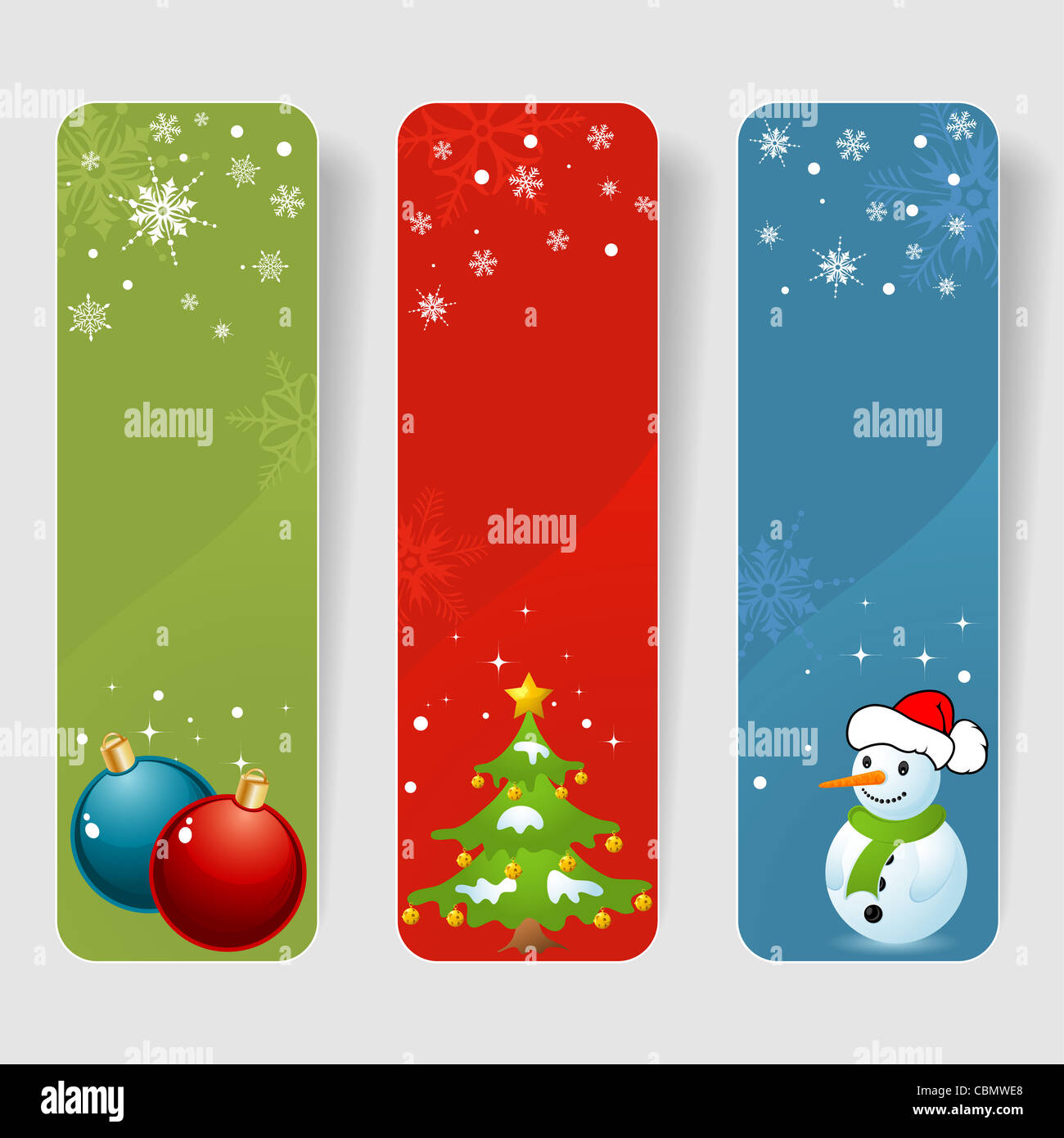 Three christmas frame with baubles, tree & snowman, element for design ...