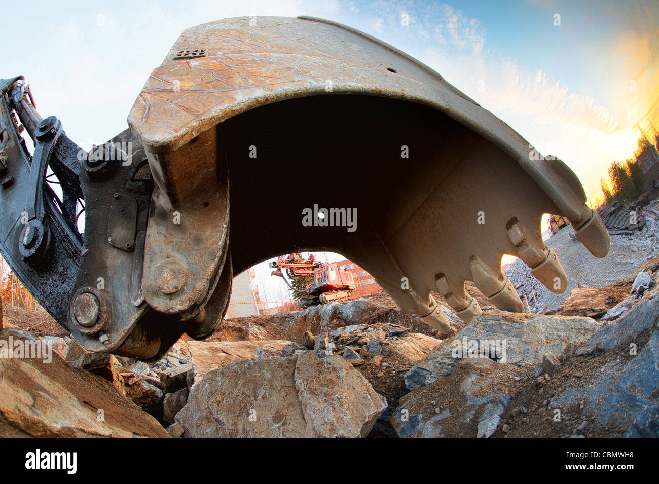 Scoop of the excavator close up. Part of land vehicle Stock Photo - Alamy