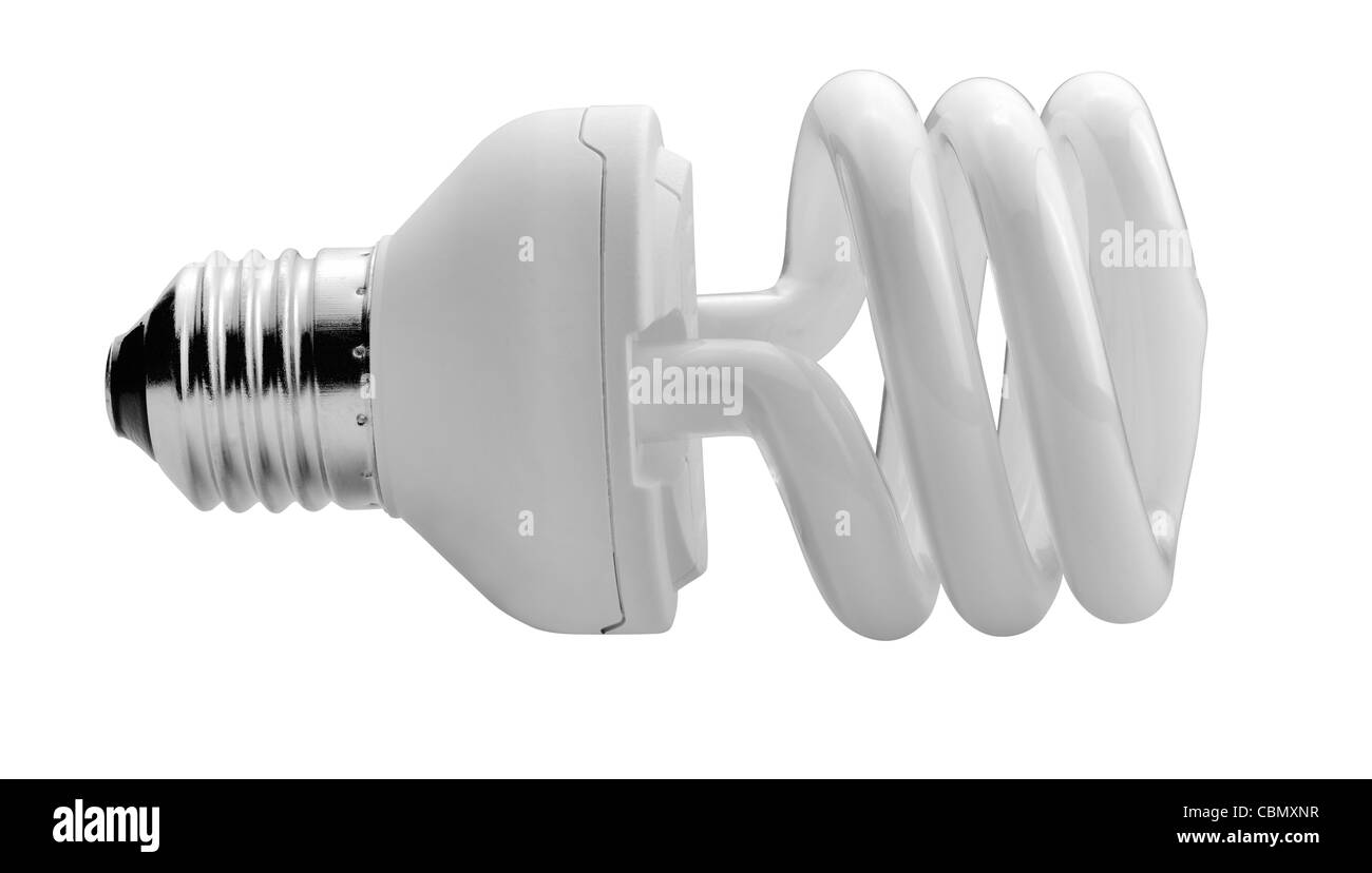 close up of a white light bulb on white background with clipping path ...