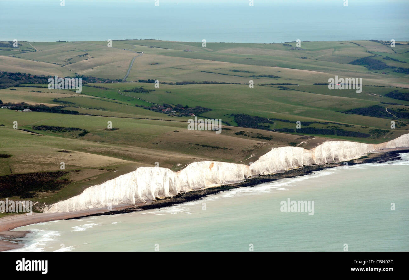 Aerial view of Seven Sisters chalk cliffs East Sussex, England Stock ...