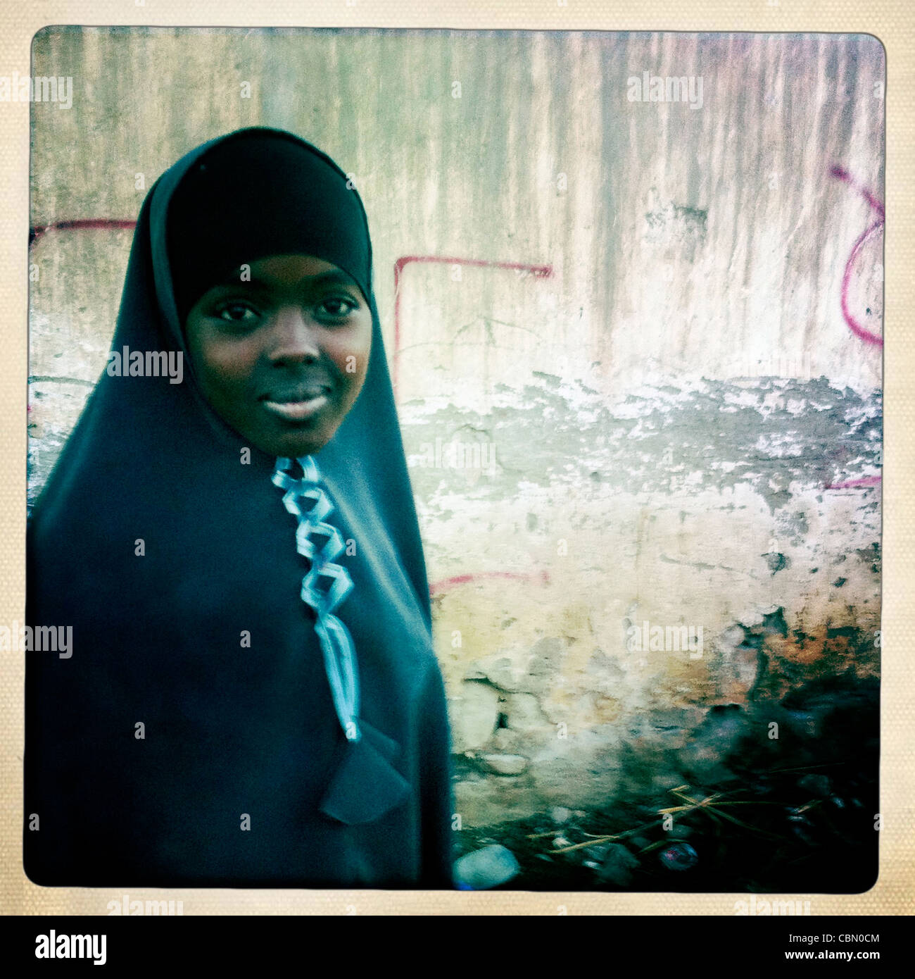 Portrait Of Cute Black Veiled Teenage Girl Boorama Somaliland Stock ...