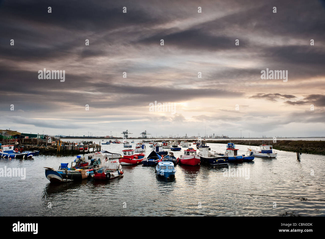 Teesside industry at South Gare & Paddy's Hole, with fisherman's boats ...