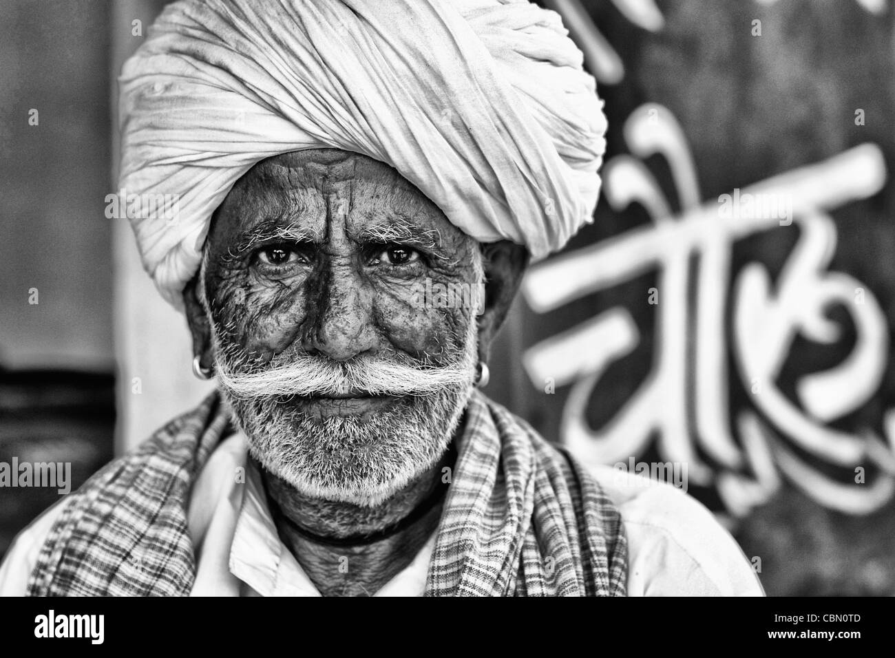 Great colorful portrait of local Hindu old man in turban in small ...