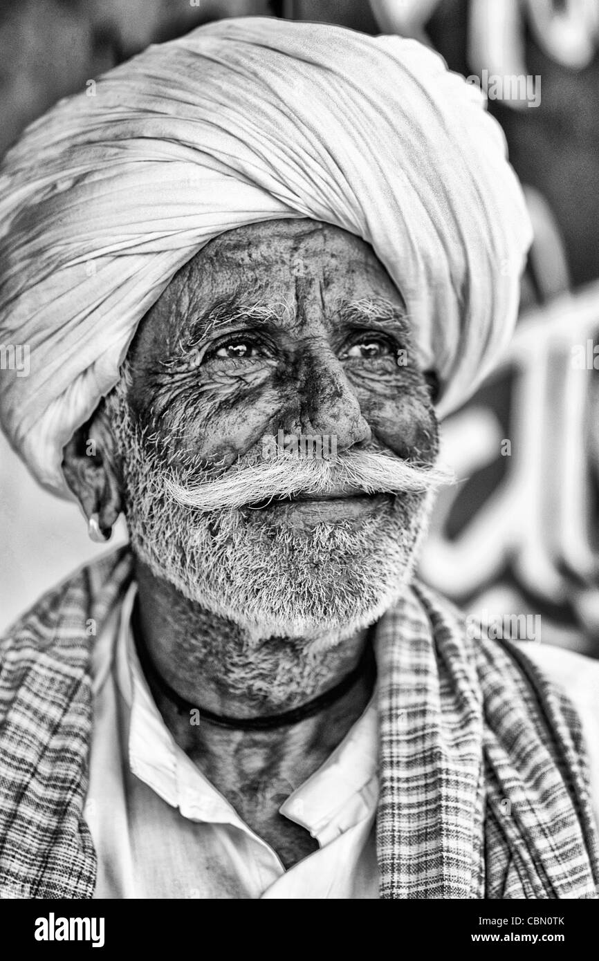 Great colorful portrait of local Hindu old man in turban in small ...