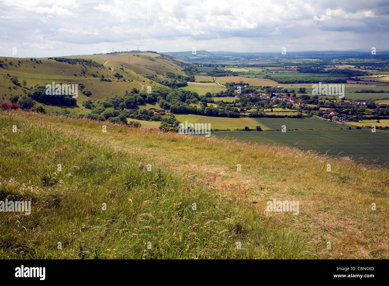 View west along chalk escarpment near fulking hi-res stock photography ...
