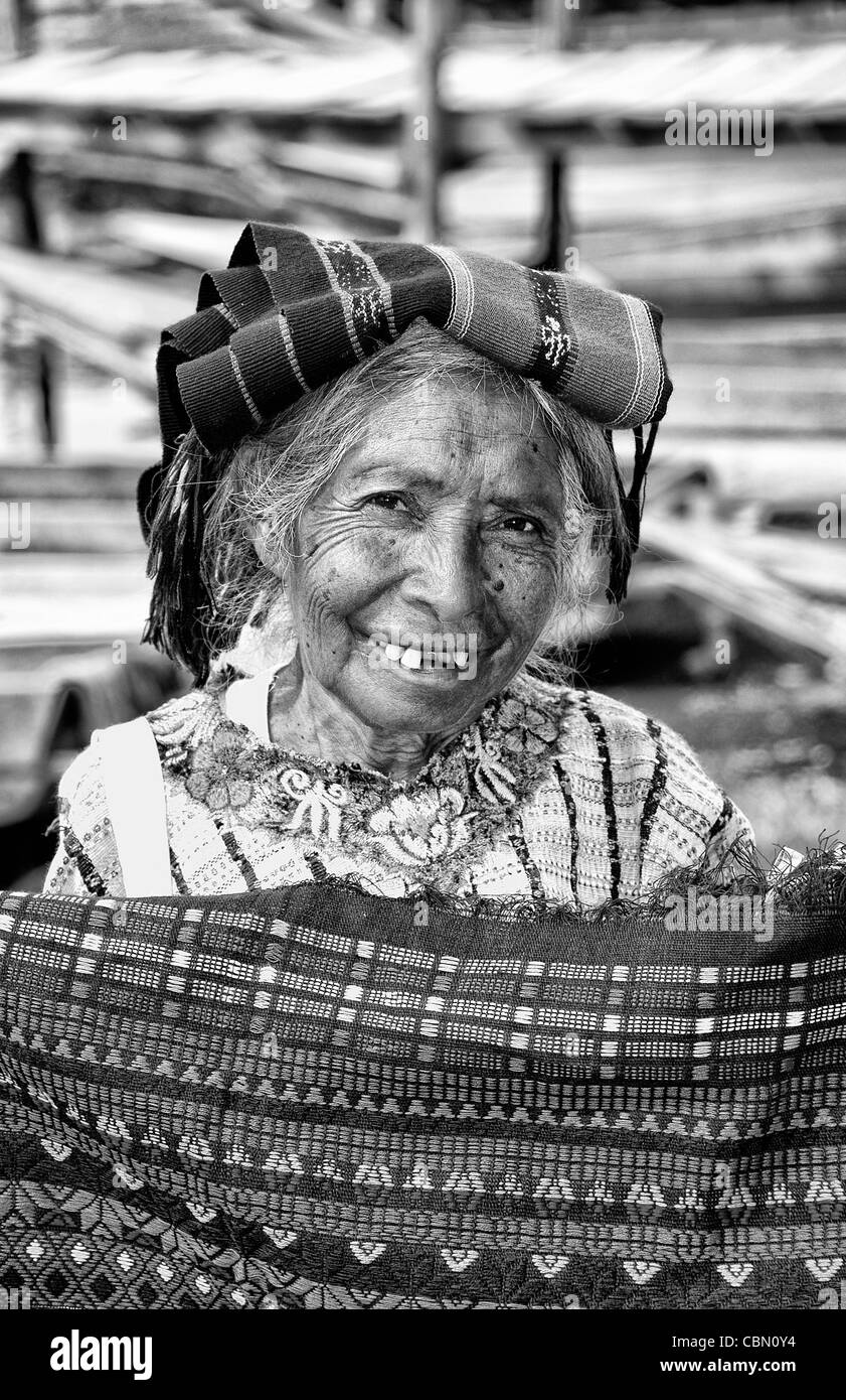 Local humble poor woman portrait with teeth in Lake Atitlan village of ...