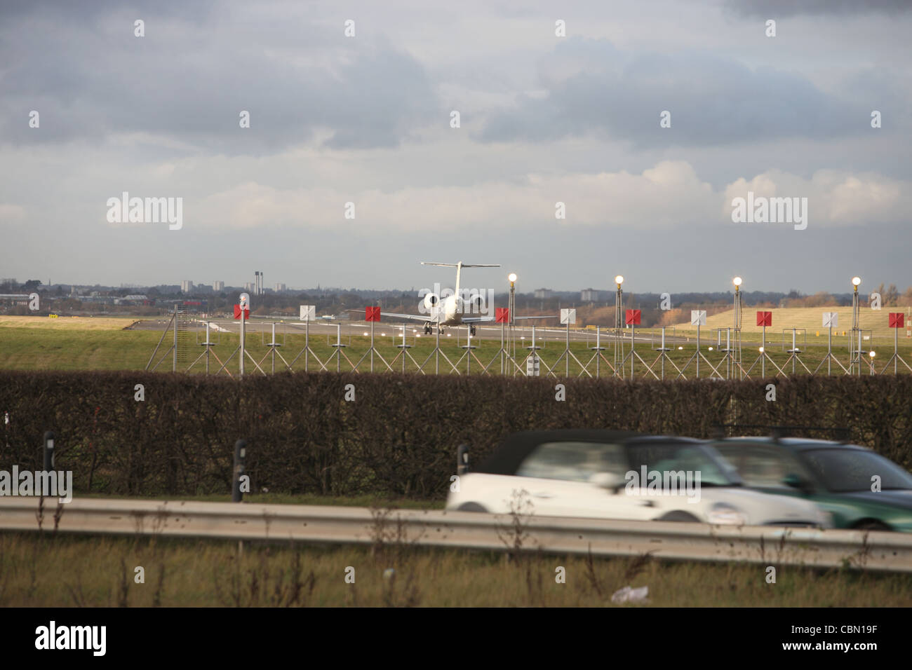 Passenger jet preparing take off from Birmingham international airport ...