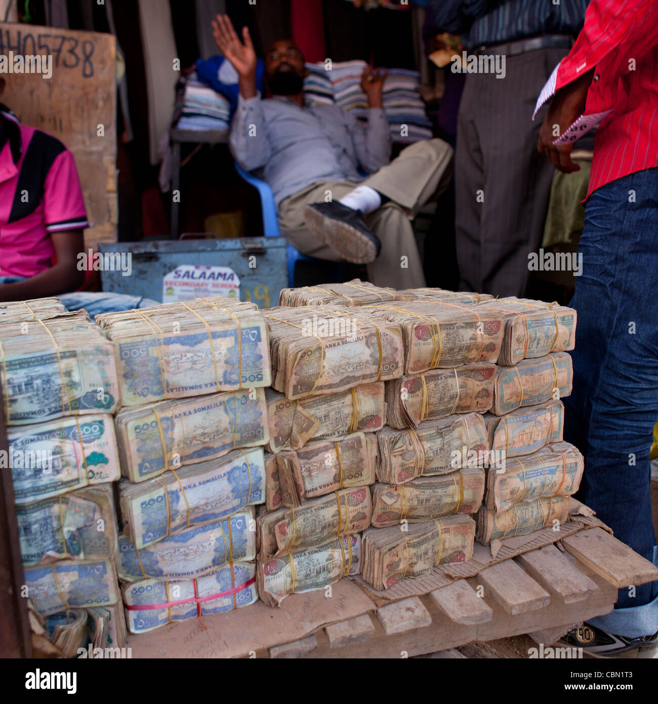 Money Changers Wads Stall Along A Street Near Hargeisa Market Hargeisa ...