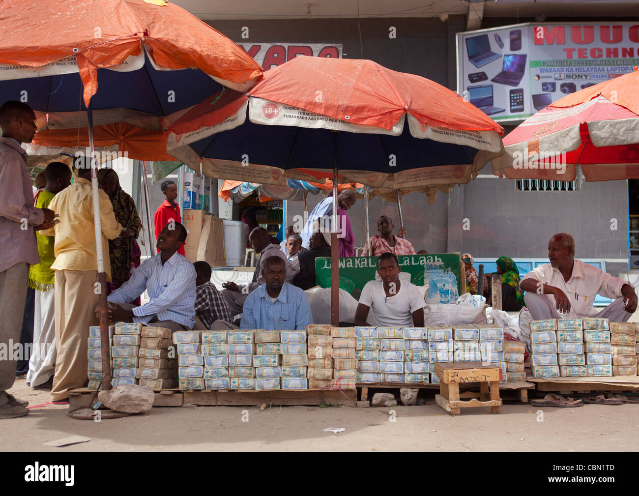 Money Changers Wads Stall Along A Street Near Hargeisa Market Hargeisa ...