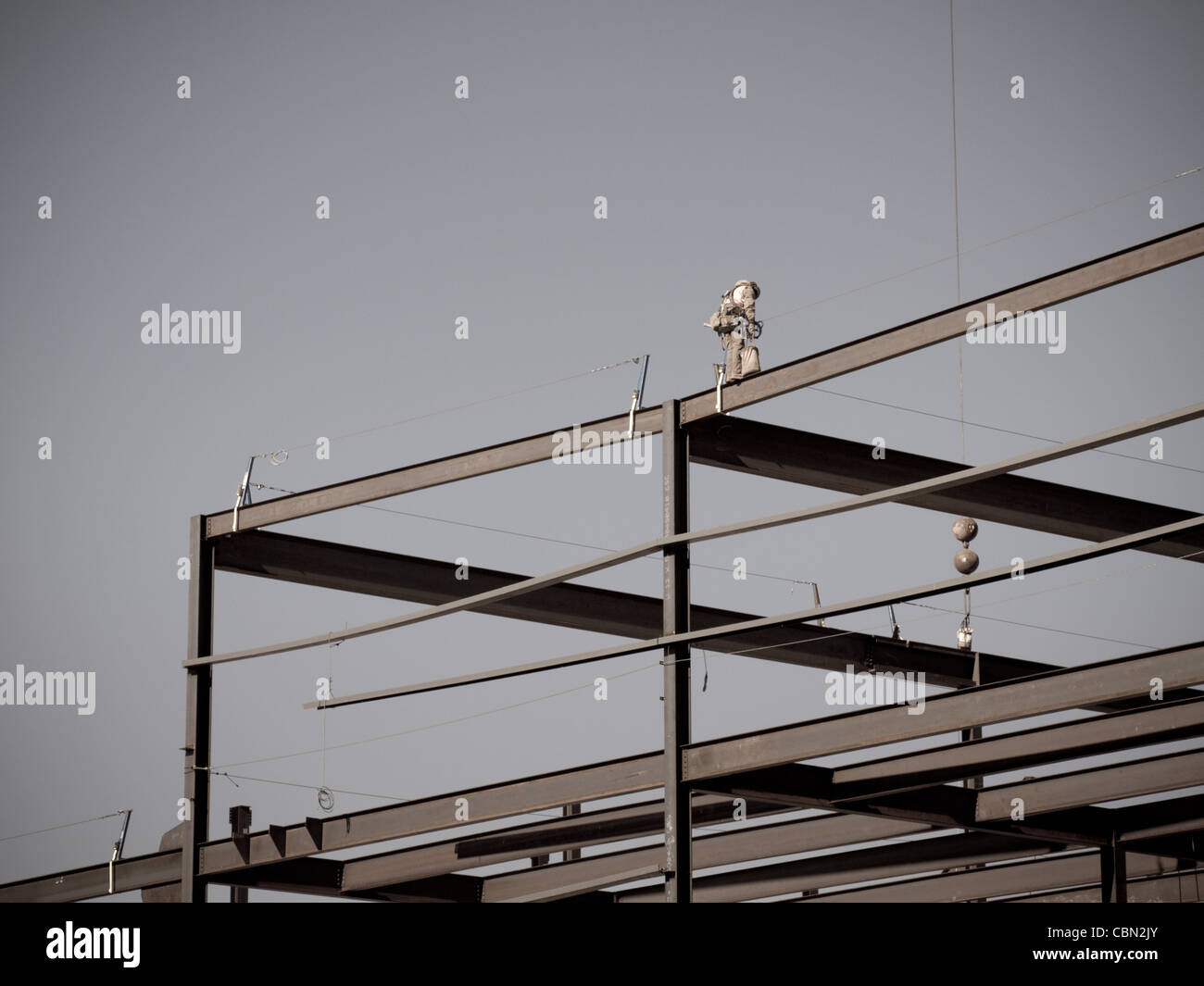 Construction site of the new retail building. Steel frame construction ...