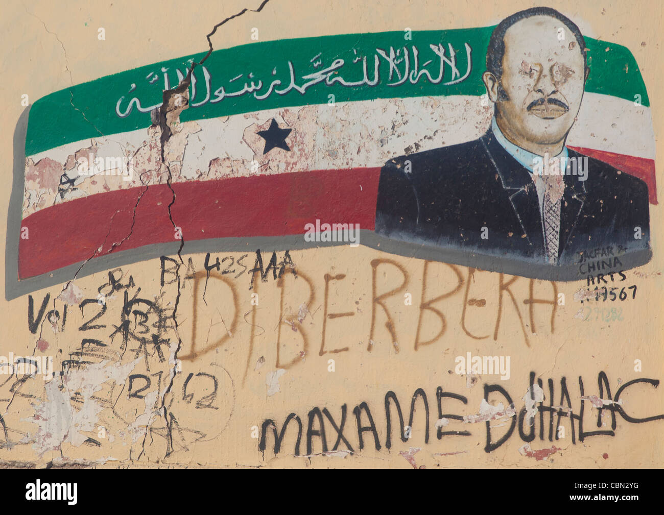 President Ahmed Mohamed Mohamoud Portrait And Flag Depicted On Wall ...