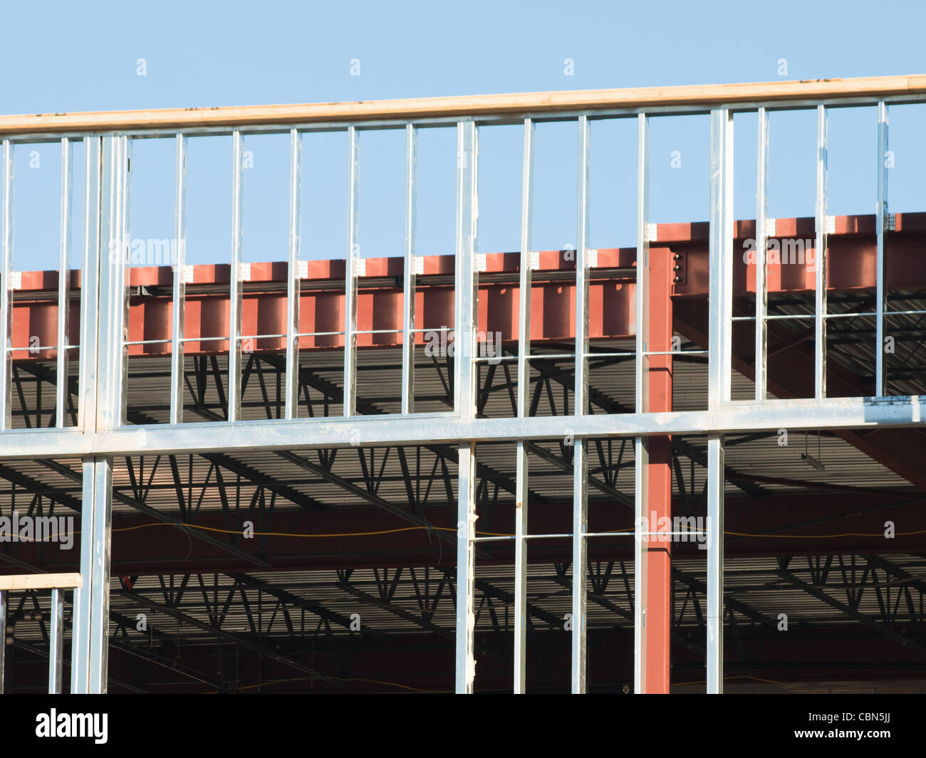 Construction site of the new office building. Steel frame structure ...
