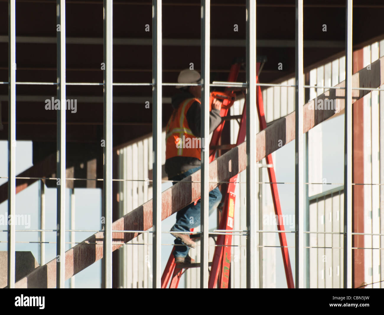 Construction site of the new office building. Steel frame structure ...