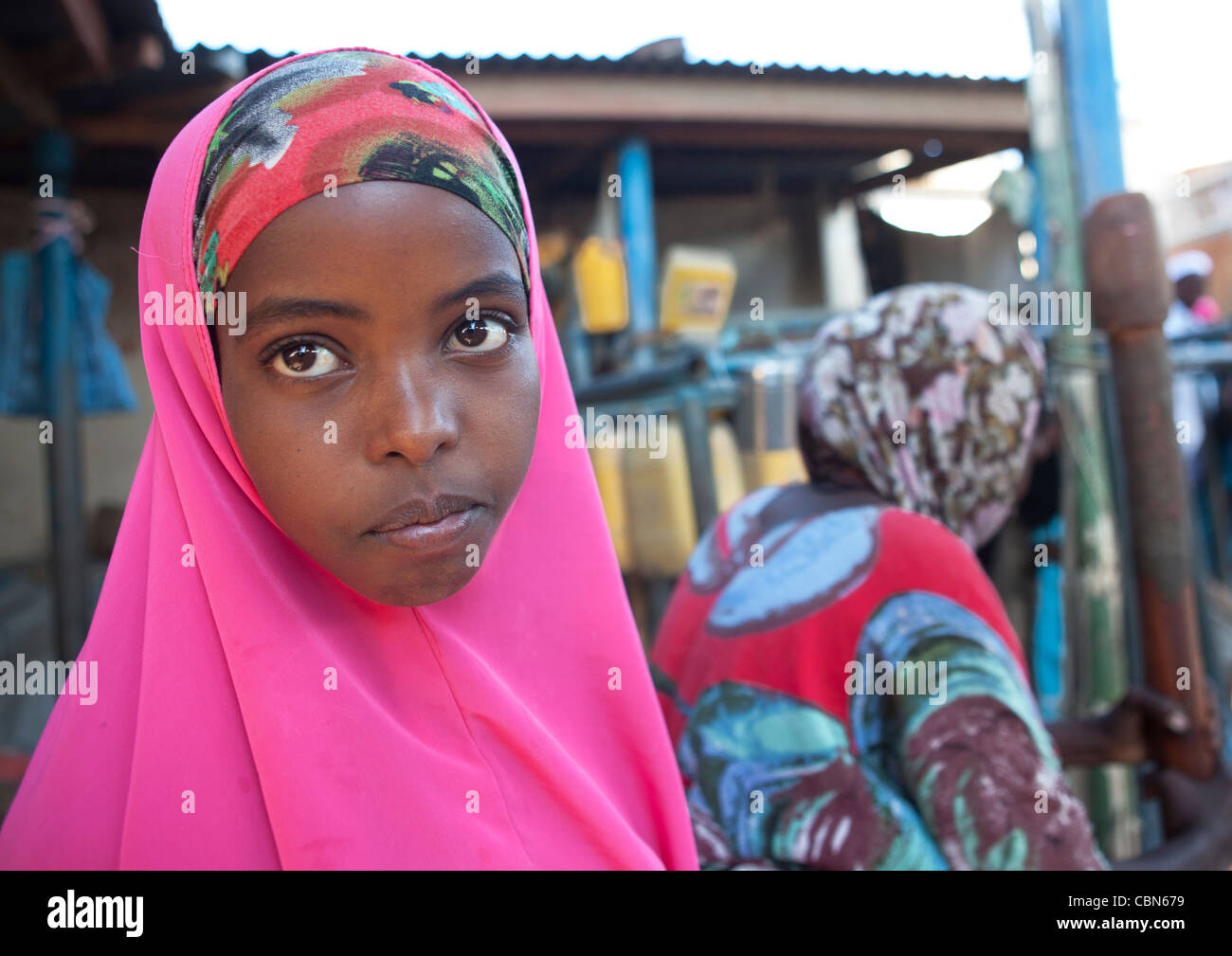 Portrait Of Cute Black Veiled Teenage Girl Boorama Somaliland Stock ...