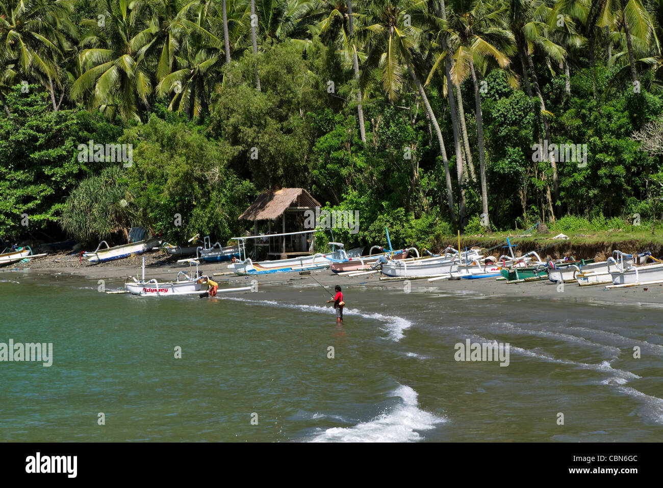 Labuhan Beach, Labuhanamuk Bay, Bali, Indonesia. Surf fishing and ...