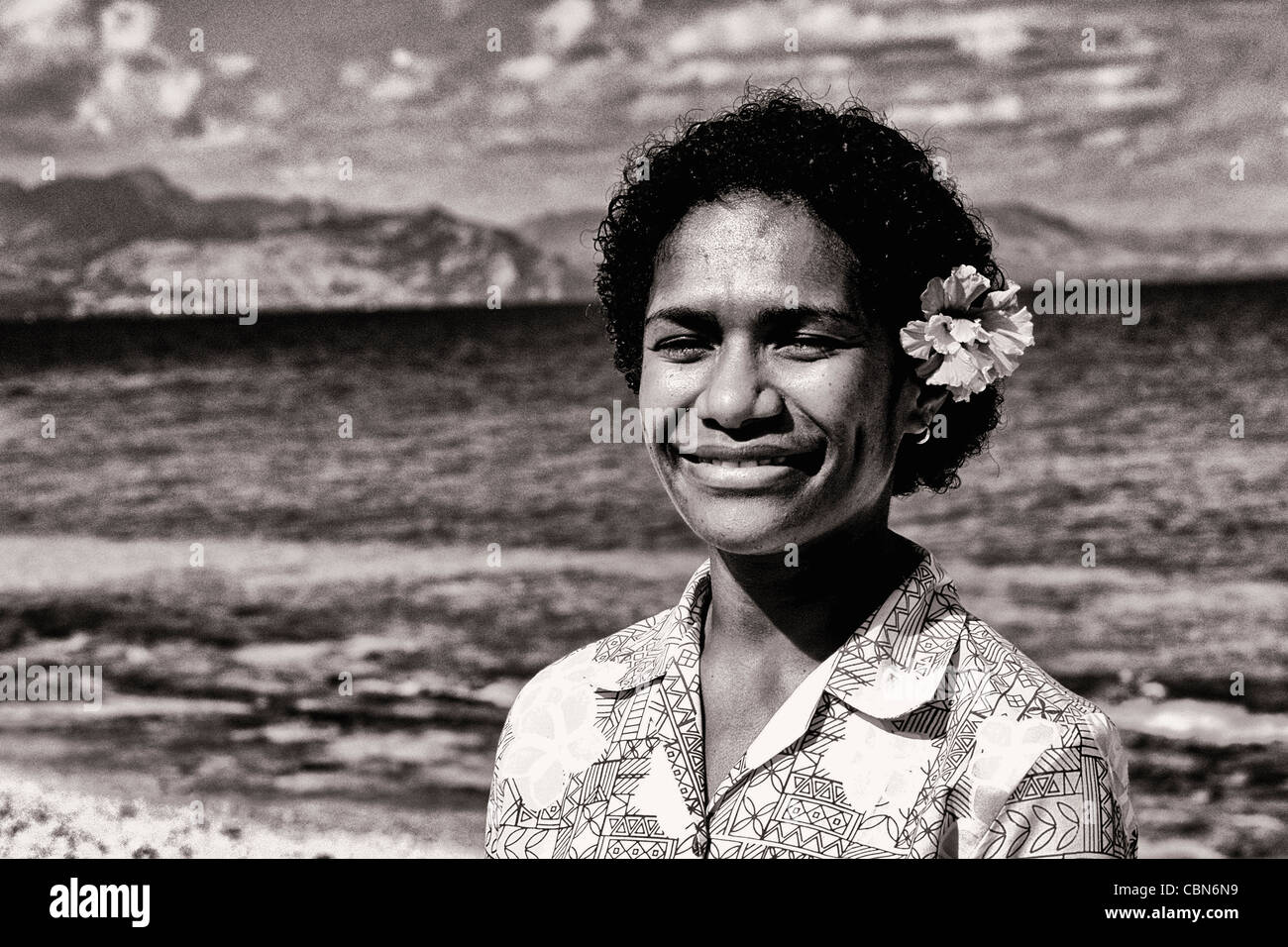 Portrait of Native Woman with Flower in the Fiji Islands Stock Photo ...