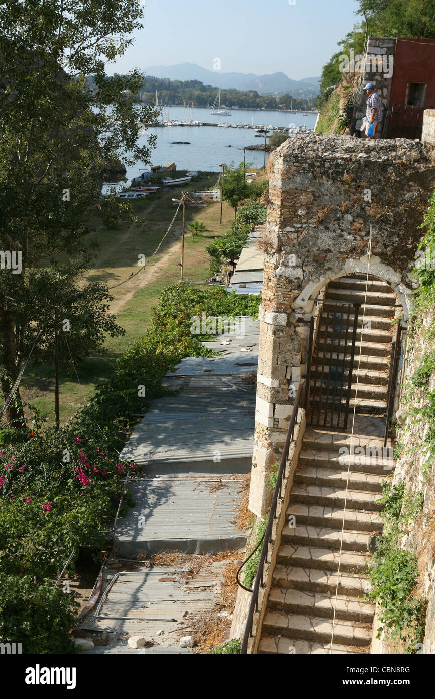 Stairs up from the Contra Fossa channel Corfu town Kerkyra Greece Stock ...