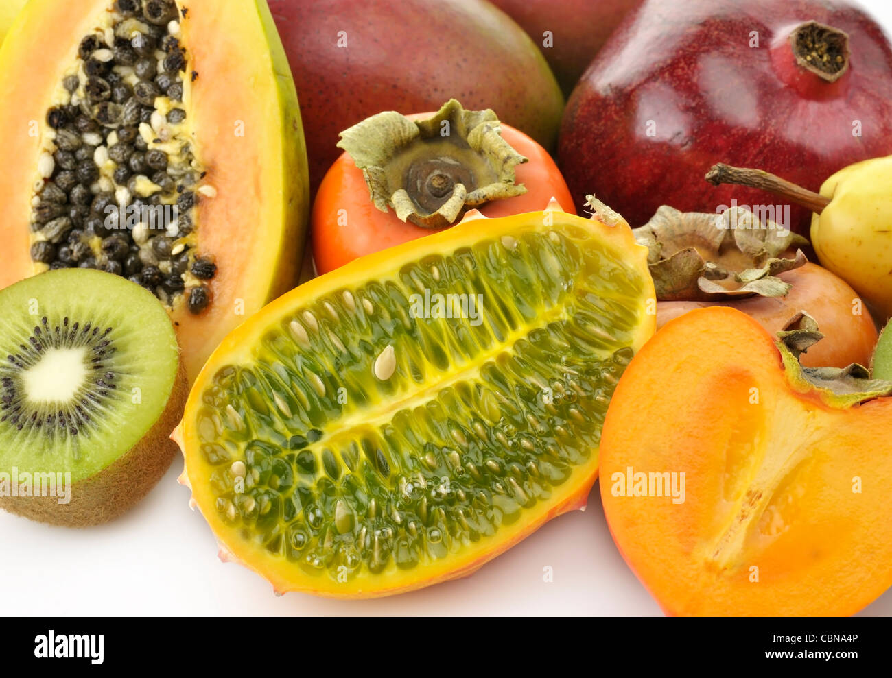 Tropical Fruits Assortment On White Background , Close Up Stock Photo ...
