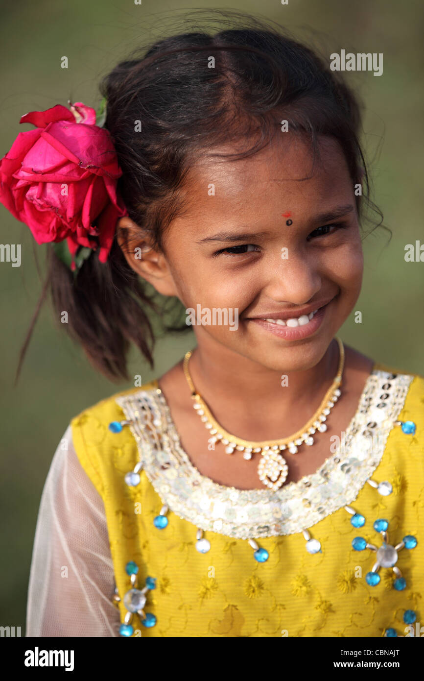Young cute girl in Andhra Pradesh South India Stock Photo - Alamy