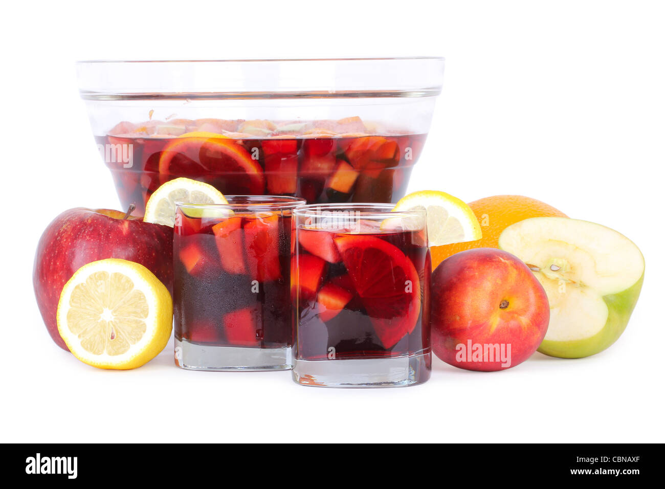 Sangria in glass bowl, isolated on white Stock Photo - Alamy