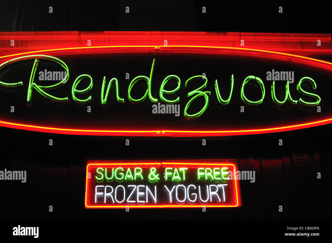 Rendezvous restaurant neon name signs Stock Photo - Alamy