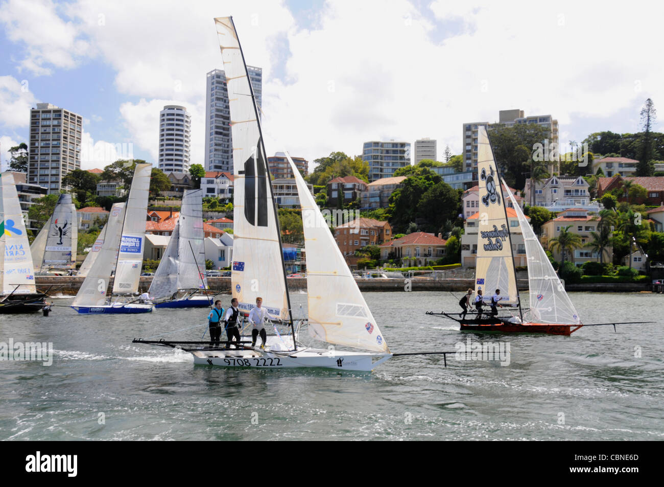 An Australian sport, '18 footers' Skiff racing taking part in a race in ...