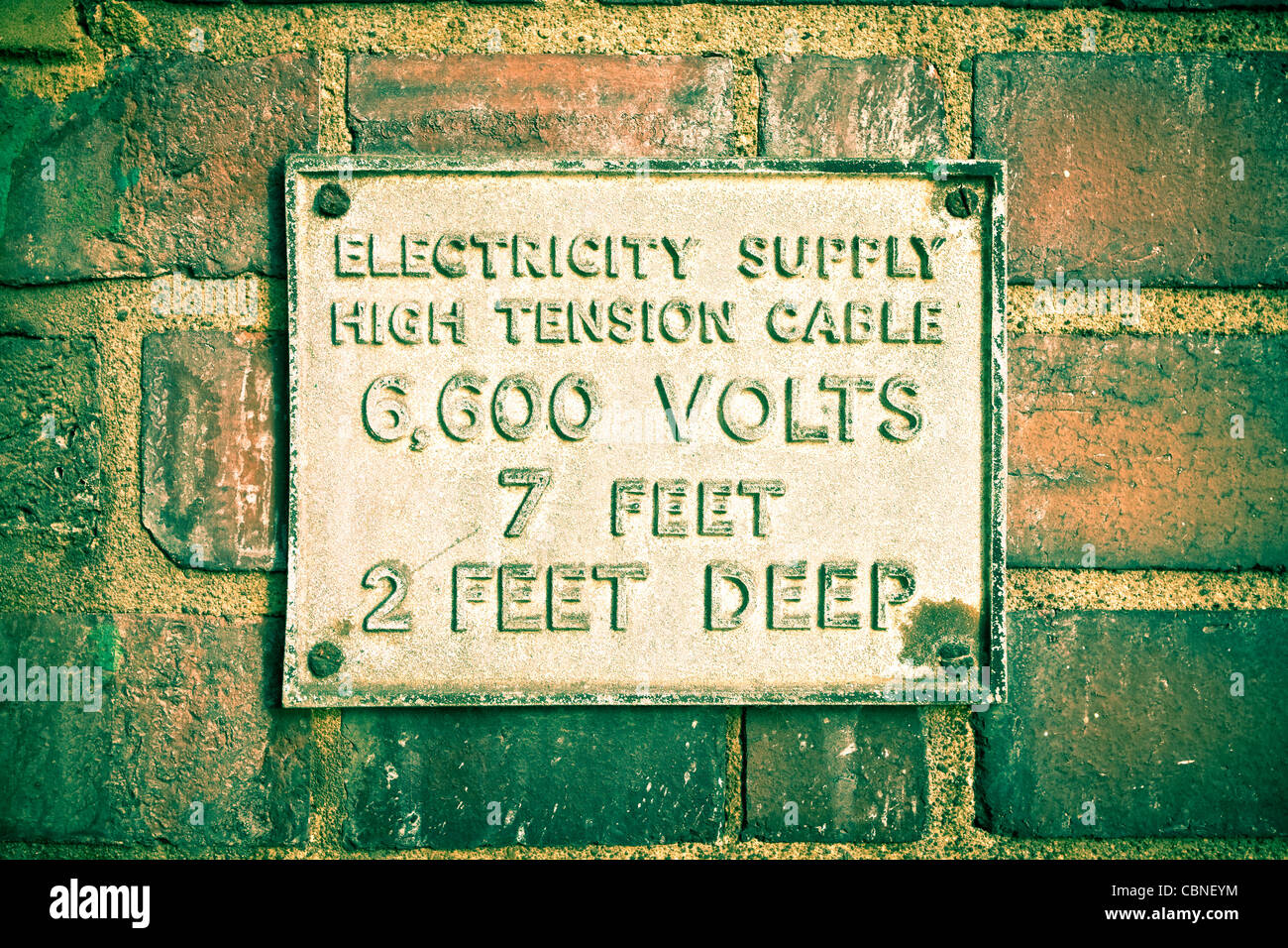 Old fashioned electric supply sign on a brick wall Stock Photo - Alamy